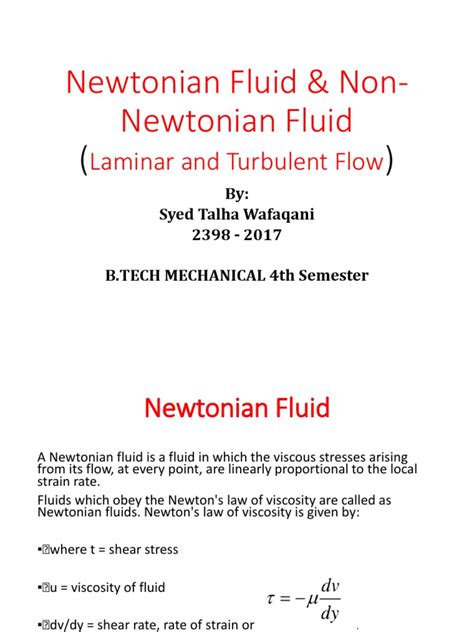 Newtonian Fluid And Non Newtonian Fluid Laminar And Turbulent Flow