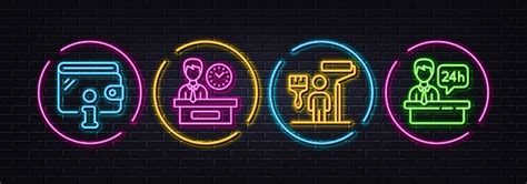 프리젠 테이션 시간 화가와 지갑 최소 라인 아이콘 웹 응용 프로그램의 경우 인쇄 네온 레이저 3d 조명 벡터 개인 장식품에 대한