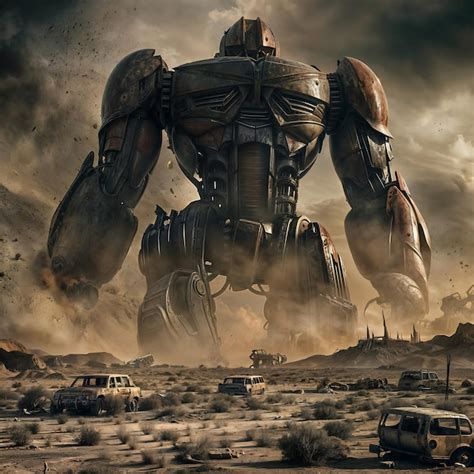 Premium Photo Robot Statue In A Desolate Wasteland