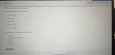 solved dimensions for the minimum fence length a the