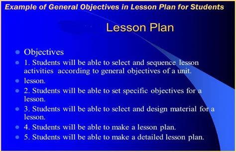 Example Of General Objectives In Lesson Plan