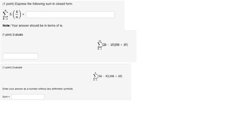 solved 1 point express the following sum in closed form