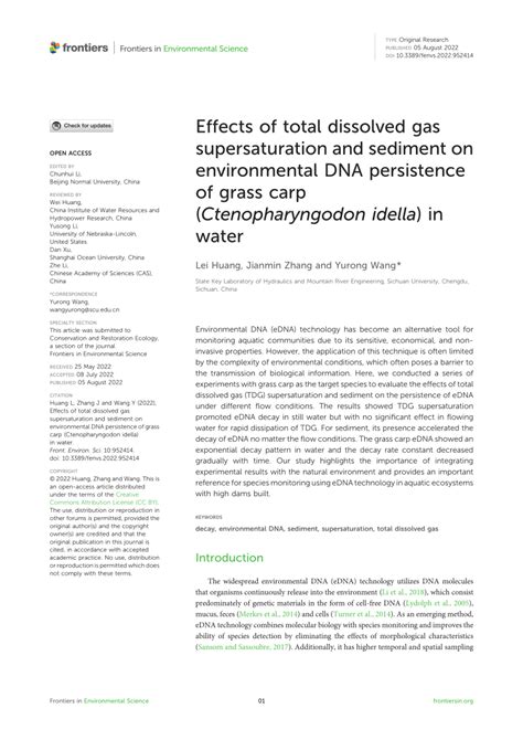 Pdf Effects Of Total Dissolved Gas Supersaturation And Sediment On
