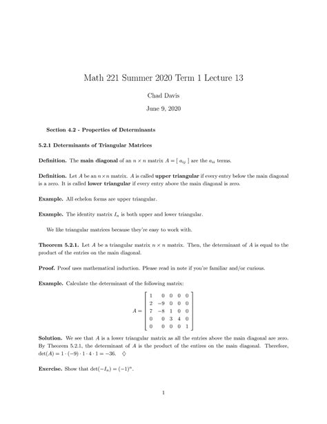 Math 221 S20 T1 Lecture 13 Math 221 Summer 2020 Term 1 Lecture 13