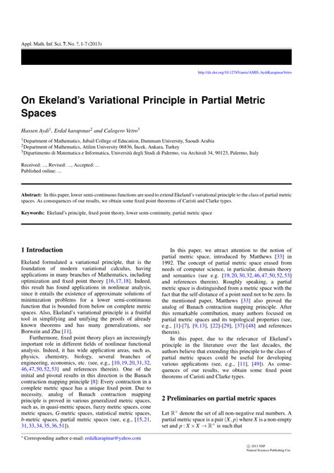 Pdf On Ekelands Variational Principle In Partial Metric Spaces