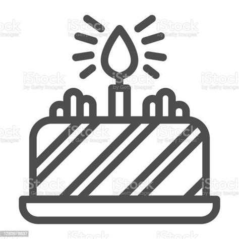 촛불 라인 아이콘 생일 컵 케이크 개념 초콜릿 칩과 흰색 배경에 촛불 기호 디저트 모바일 웹개요 스타일의 생일 케이크 아이콘