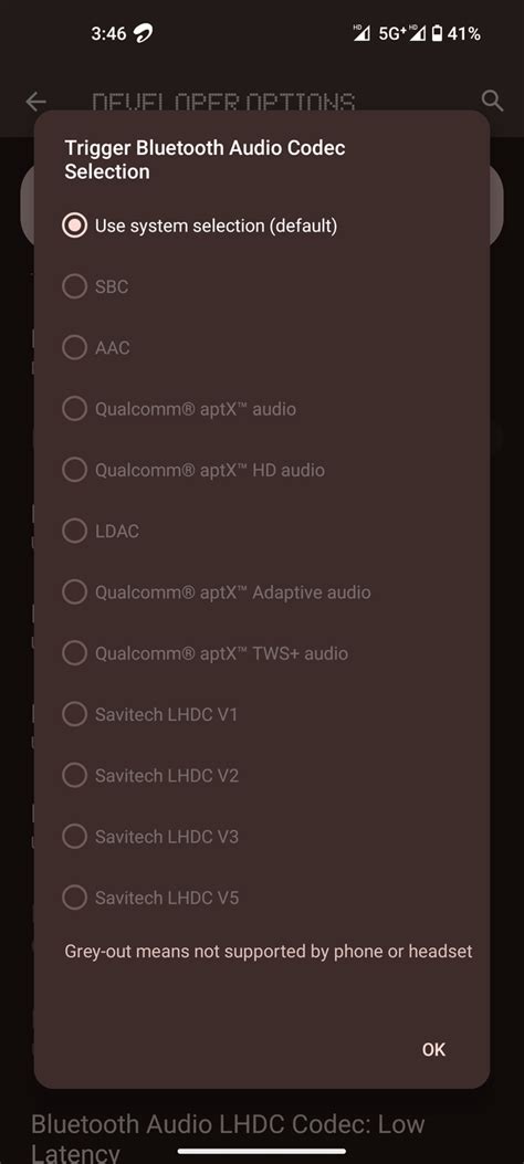 my list of bluetooth codecs has been blank in the developer options for