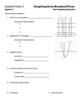 Algebra II Quadratic Guided Notes Part Graphing Quadratic Equations Unit