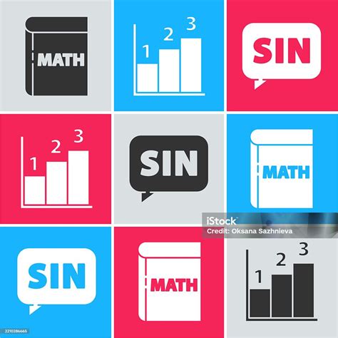 Set Book With Word Mathematics Graph Schedule Chart Diagram And Mathematics Function Sine Icon