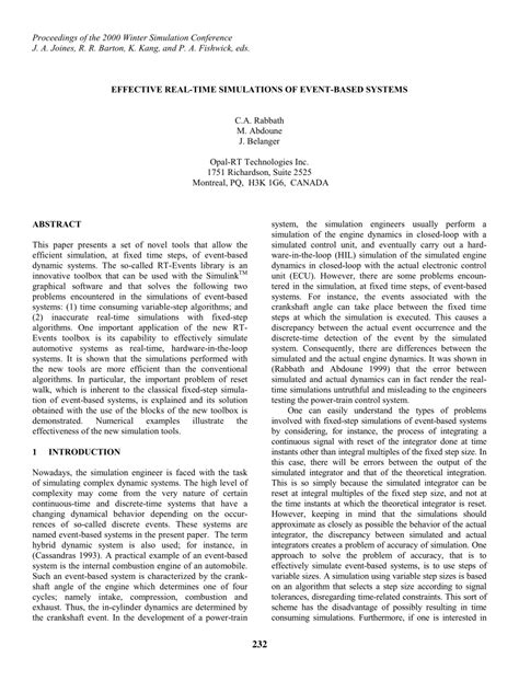 Pdf Effective Real Time Simulations Of Event Based Systems