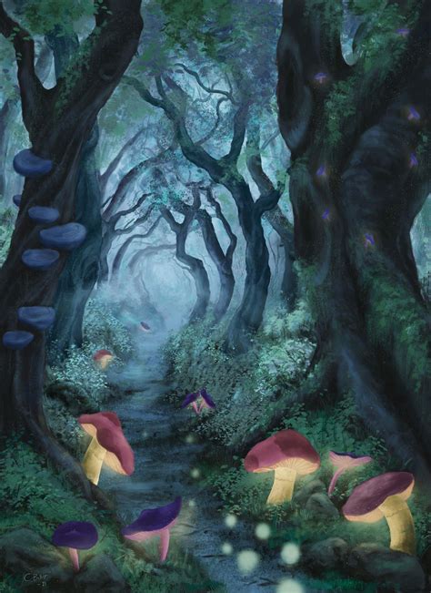 Mushroom Forest By Fireoffreja On Deviantart Forest Painting Forest