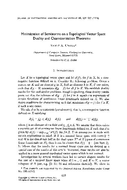 Pdf Minimization Of Seminorms On A Topological Vector Space Duality And Characterization Theorems