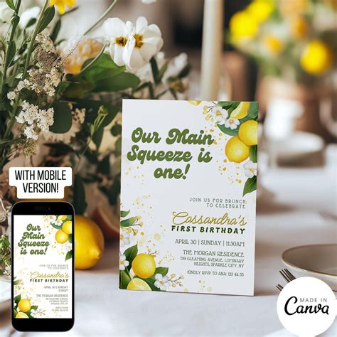 Lemon Citrus Birthday Invitation Template Our Main Squeeze Party