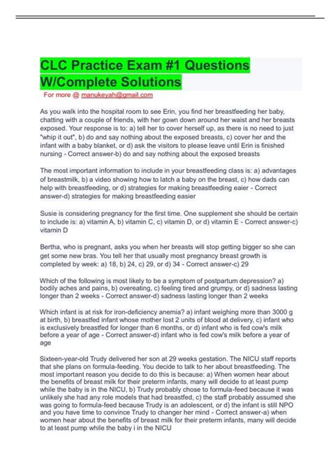 CLC Practice Exam Questions W Complete Solutions Advance Nursing Stuvia US