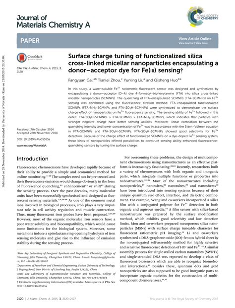 Pdf Surface Charge Tuning Of Functionalized Silica Cross Linked Micellar Nanoparticles