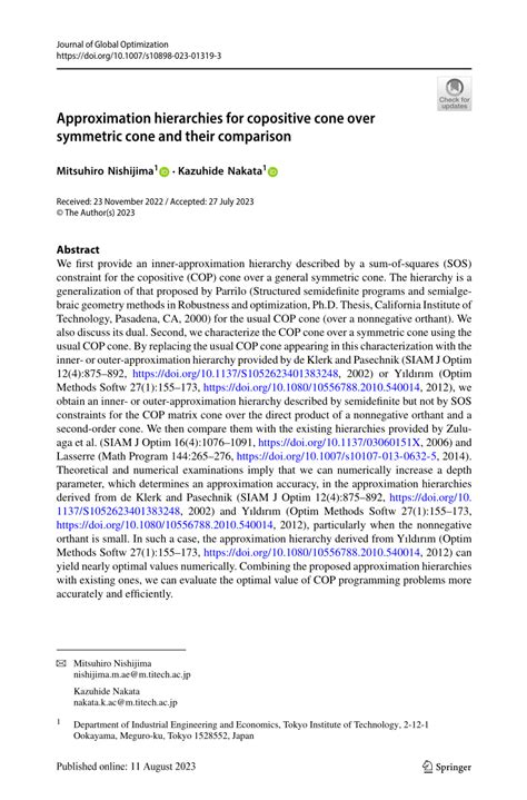 Pdf Approximation Hierarchies For Copositive Cone Over Symmetric Cone