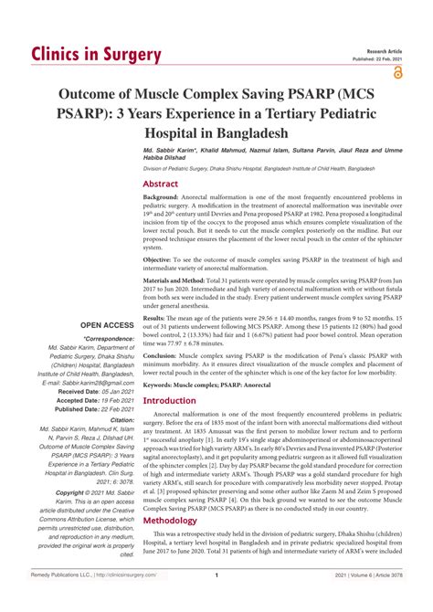Pdf Outcome Of Muscle Complex Saving Psarp Mcs Psarp 3 Years