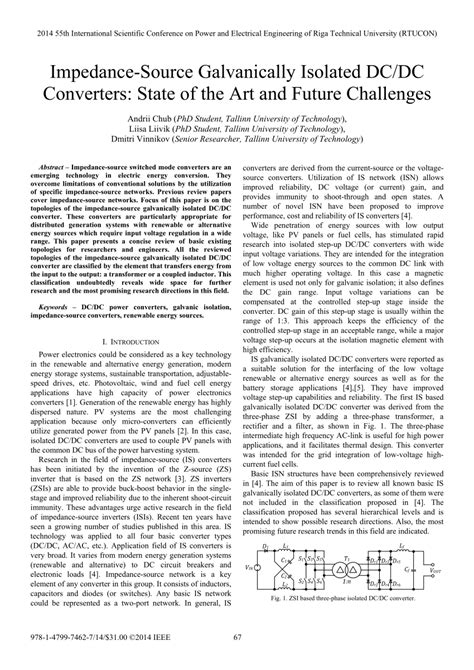 PDF Impedance Source Galvanically Isolated DC DC Converters State Of The Art And Future