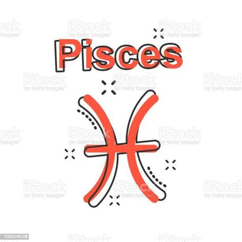 벡터 만화 스타일에서 물고기 자리 조디악 아이콘 만화 점성술 기호 그림 그림 물고기 자리 운세 비즈니스 스플래시 효과 개념입니다