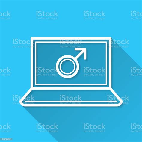 남성 기호가 있는 노트북 파란색 배경에 아이콘 긴 그림자가 있는 평면 디자인 0명에 대한 스톡 벡터 아트 및 기타 이미지 0명 3차원 형태 개념 Istock
