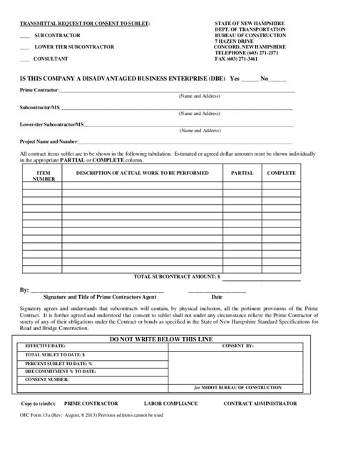 Fillable Online Ofc Form 15 Request For Consent To Sublet For State