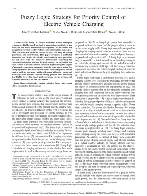 Fuzzy Logic Strategy For Priority Control Of Electric Vehicle Charging