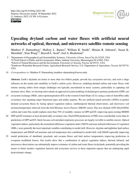 Pdf Upscaling Dryland Carbon And Water Fluxes With Artificial Neural Networks Of Optical