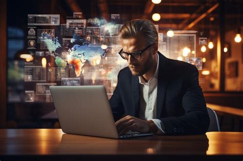 Premium Ai Image Tech Savvy Entrepreneur Businessman And Media Screen Interaction Generative Ai