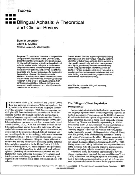 Bilingual Aphasia A Theoretical And Clinical Review Pdf Law