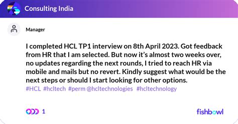 I Completed HCL TP1 Interview On 8th April 2023 G Fishbowl
