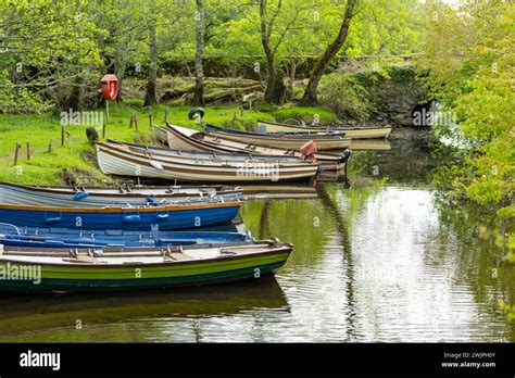 Assorted Boats For Rent Tied To Small Pier On Lough Leane The Largest