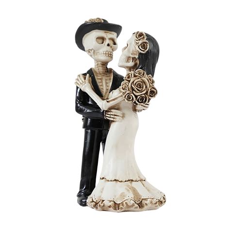 Resin Dancing Skeleton Bride And Groom Statue Collectible For Day Of