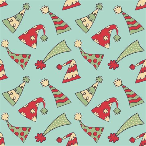Seamless Pattern Of Whimsical Party Hats On Green Background Christmas