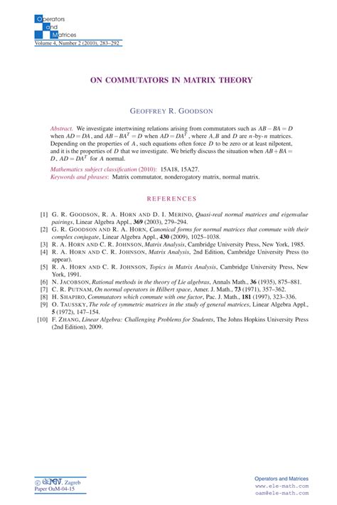 pdf on commutators in matrix theory