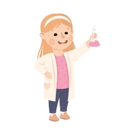 Premium Vector Cute Girl Having Chemistry Lesson Elementary School