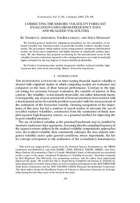 Pdf Correcting The Errors Volatility Forecast Evaluation Using High