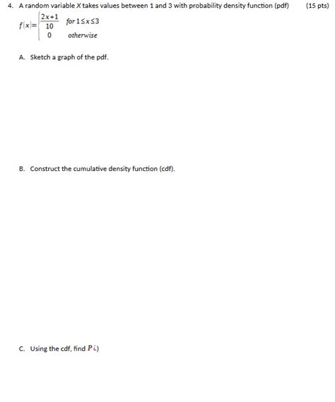 Solved A Random Variable X ﻿takes Values Between 1 ﻿and 3