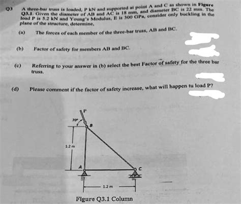 q3 a three bar truss is loaded p kn and supported at point a and c as