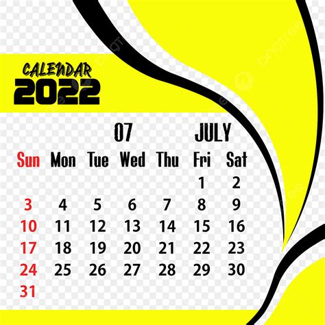 月曆 2022 年 7 月黃色設計 2022年日曆 七月 月素材圖案，psd和png圖片免費下載