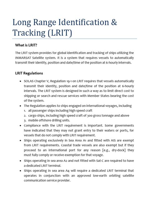 Lrit Notes And Imo Ps Pdf Search And Rescue Navigation