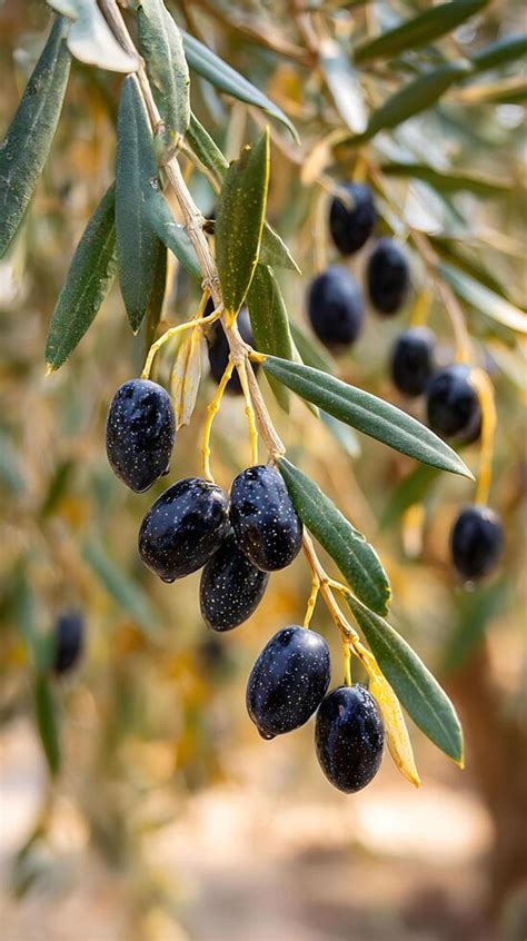 Ripe Black Olives Gleam On A Sunlit Olive Tree Branch 74283452 Stock