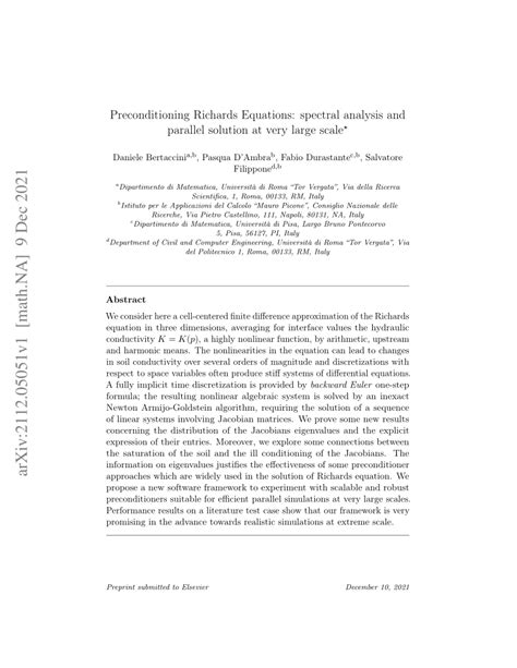 Pdf Preconditioning Richards Equations Spectral Analysis And