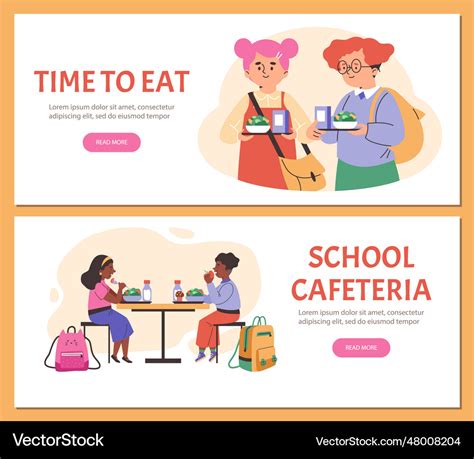 School Cafeteria Advertising Web Banners Set Vector Image