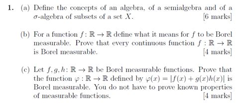 Solved 1 A Define The Concepts Of An Algebra Of A