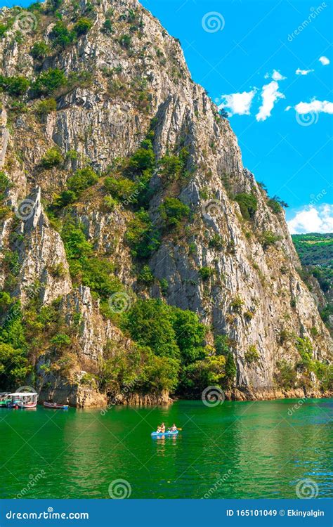 Matka Canyon With Kayaking People Editorial Stock Image Image Of