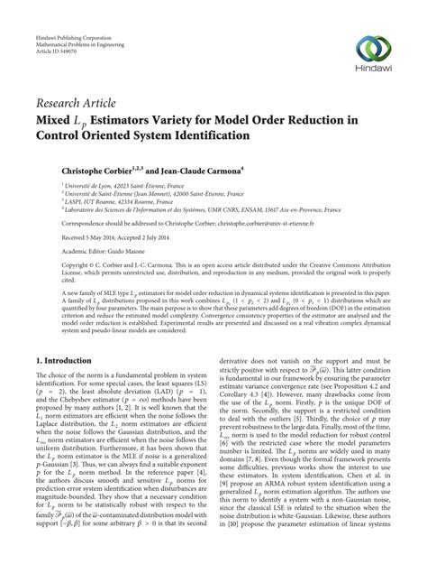 Pdf Mixed L P Estimators Variety For Model Order Reduction In Control Oriented System