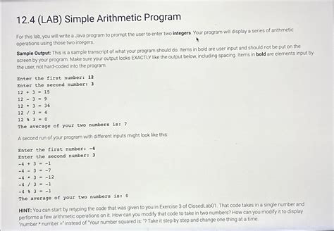Solved 12 4 LAB Simple Arithmetic ProgramFor This Lab Chegg Com