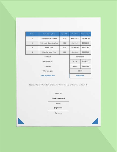 University Payment Invoice Template In Google Sheets Google Docs Word Excel PDF Download
