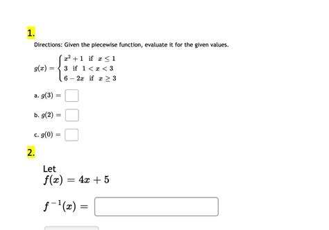 Solved 1 Directions Given The Piecewise Function Evaluate