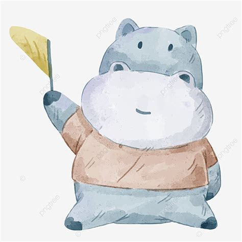 귀하의 디자인에 대 한 사랑스러운 하마의 벡터 일러스트 레이 션 수채화 세트 하마 잎 산책 Png 일러스트 및 벡터 에 대한 무료 다운로드 Pngtree